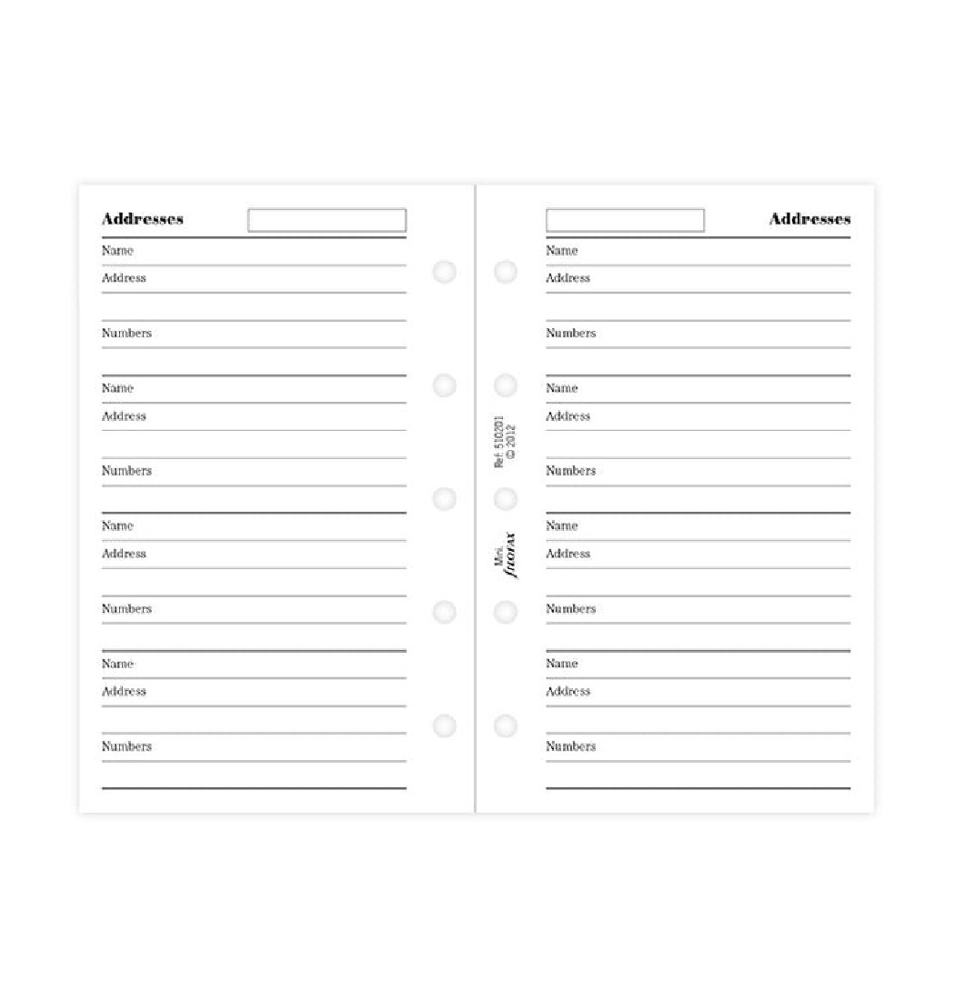 REFILL MINI NAME , ADRESS AND TELEPHONE NUMBER 510201 FILOFAX FX