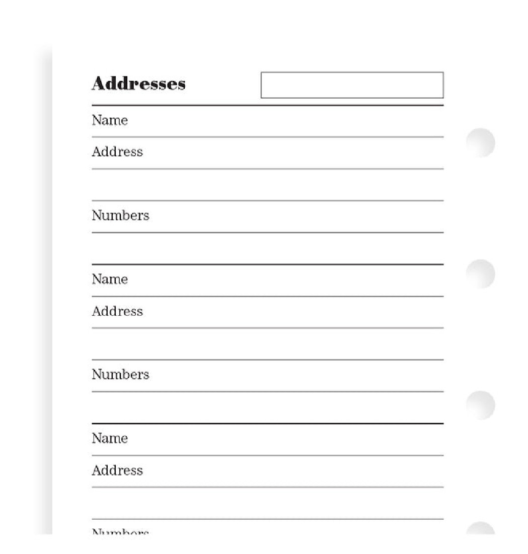 REFILL MINI NAME , ADRESS AND TELEPHONE NUMBER 510201 FILOFAX FX