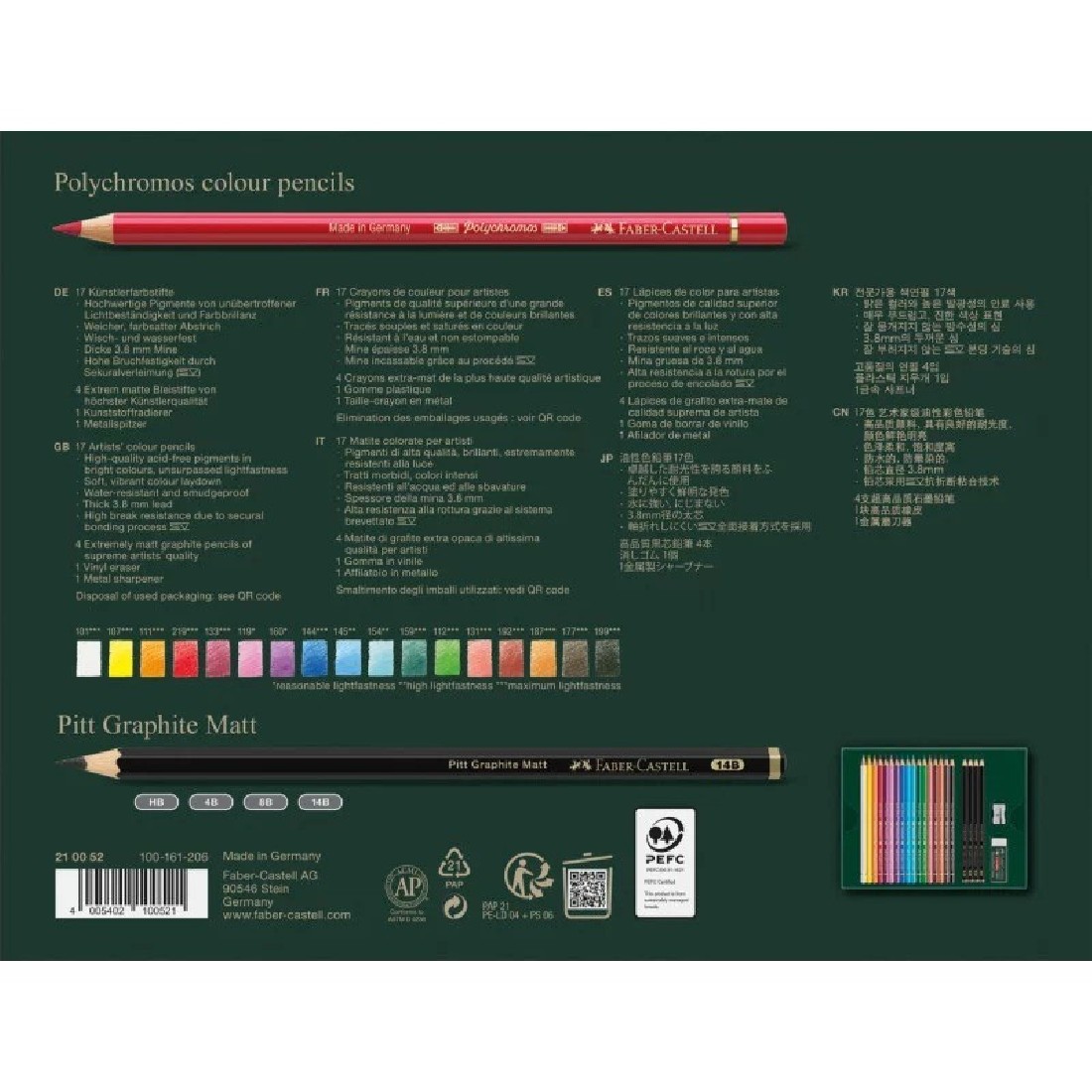 Faber Castell 17 polychromos colour pencils and 4 pitt graphite matt ...