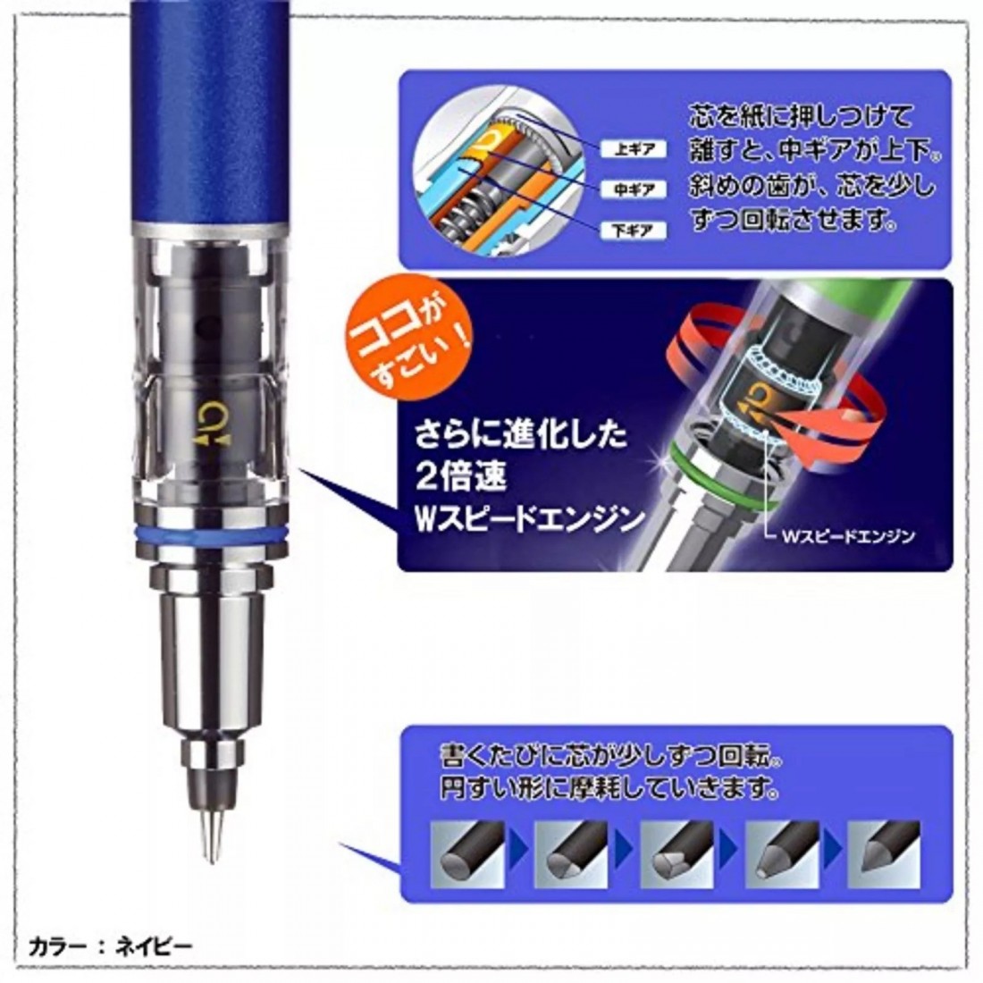 Uni Mitsubishi Pencil sharp pen Kurutoga Advance 0.3mm Navy M3-5591P.9