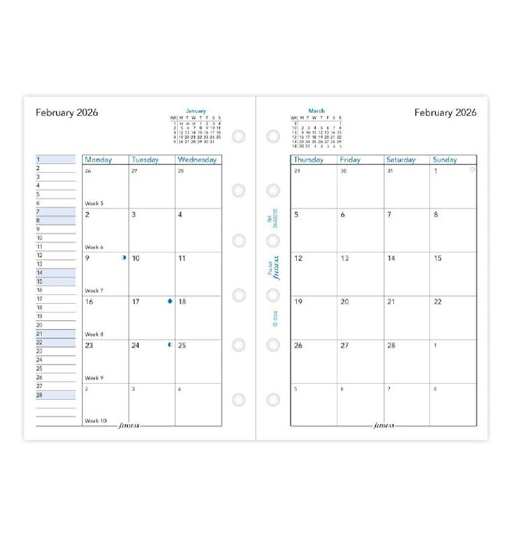 Refill Pocket 2026 Month On Two Pages 26-68210 Filofax